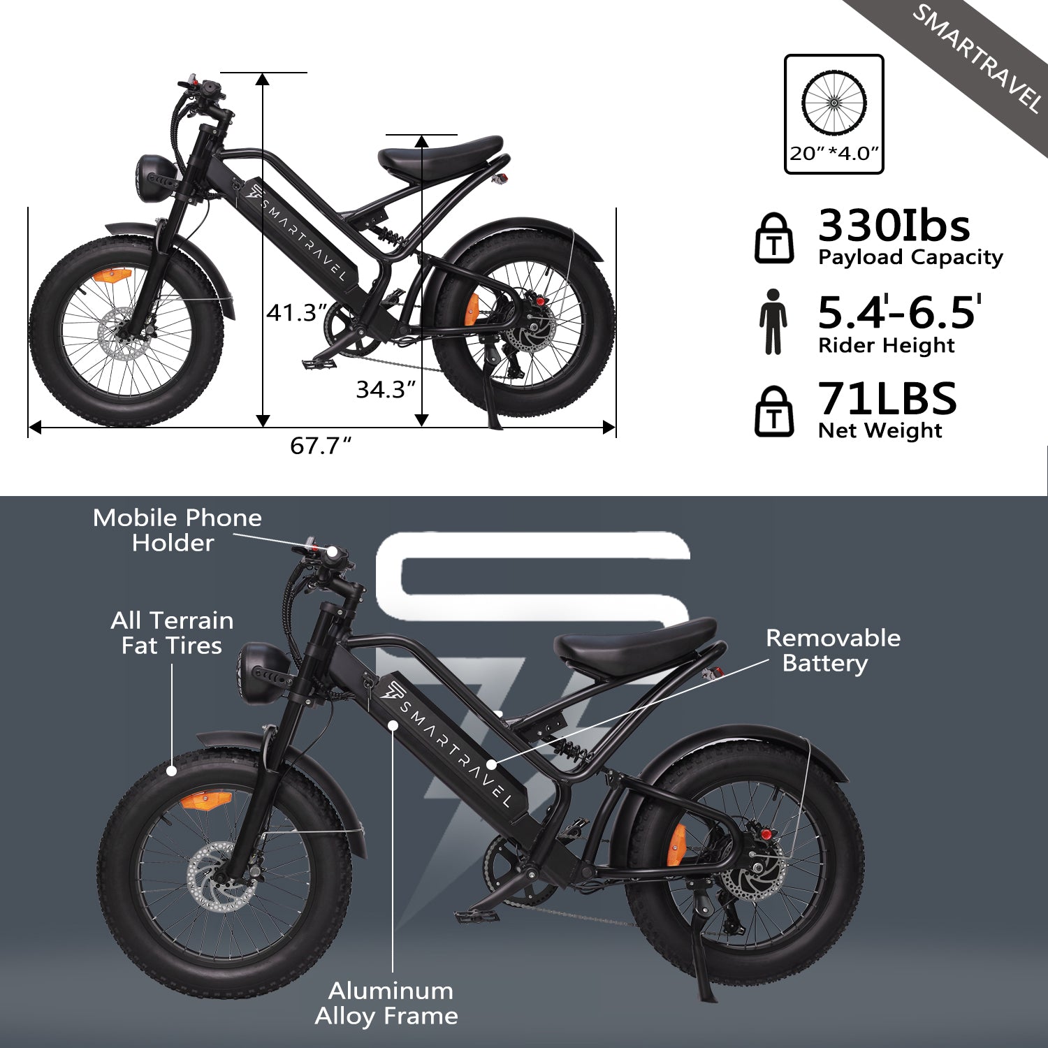 SMARTRAVEL Electric Bike,Ebike with 1200W Motor Electric Dirt Bike, Sa ...